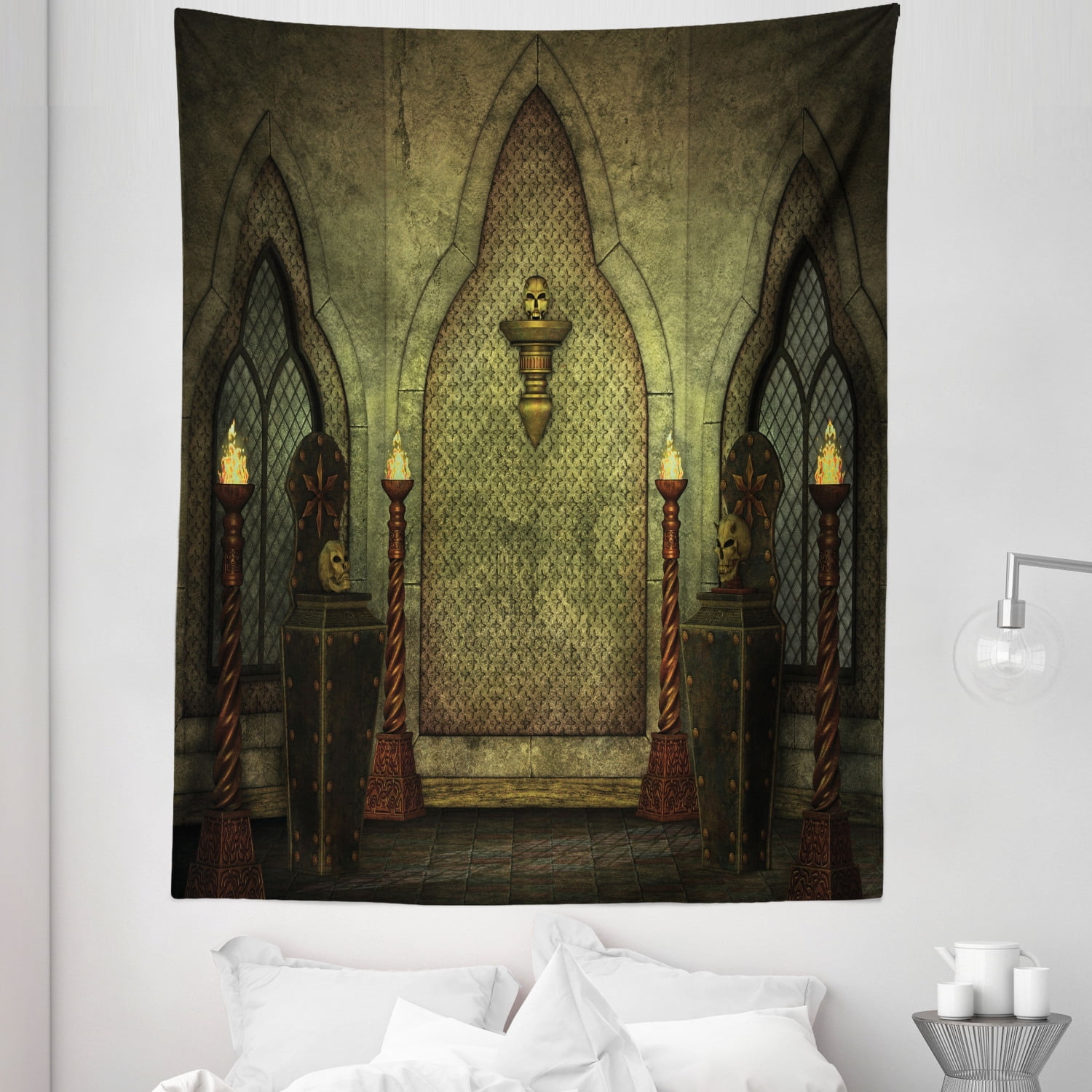 Gothic Tapestry, Fantasy Scene with Old Fashioned Wooden Torch and ...