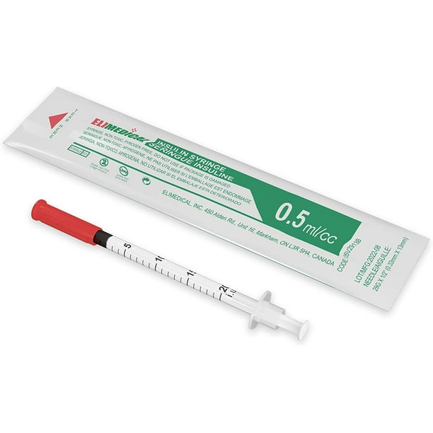 Elimedical Syringe U-40 0.5ml 29g x 1/2" Half Unit Marking 100pcs/box ...