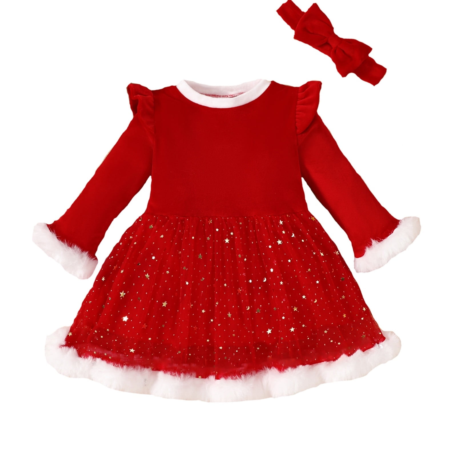 Click here for Faiwad Christmas Dress For Girls Red Velvet Ruffle... prices