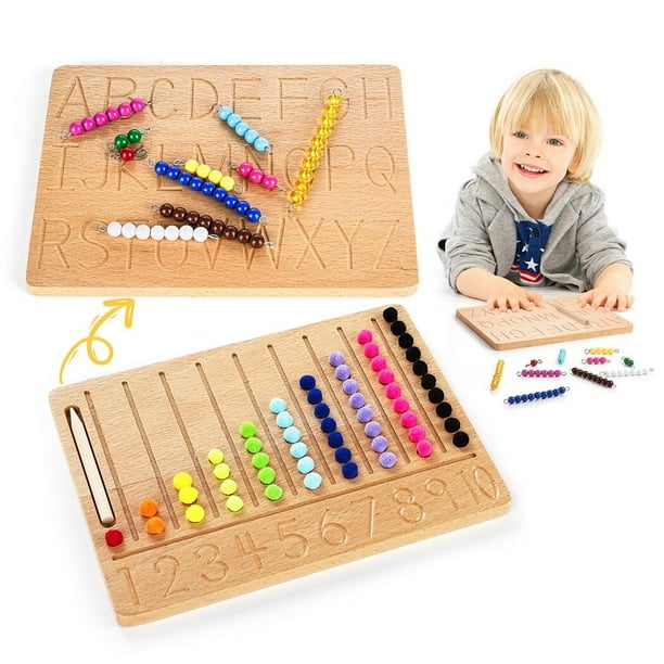 Wooden Tracing Board, Double-Sided Wooden Peg Board, Number & Letter ...