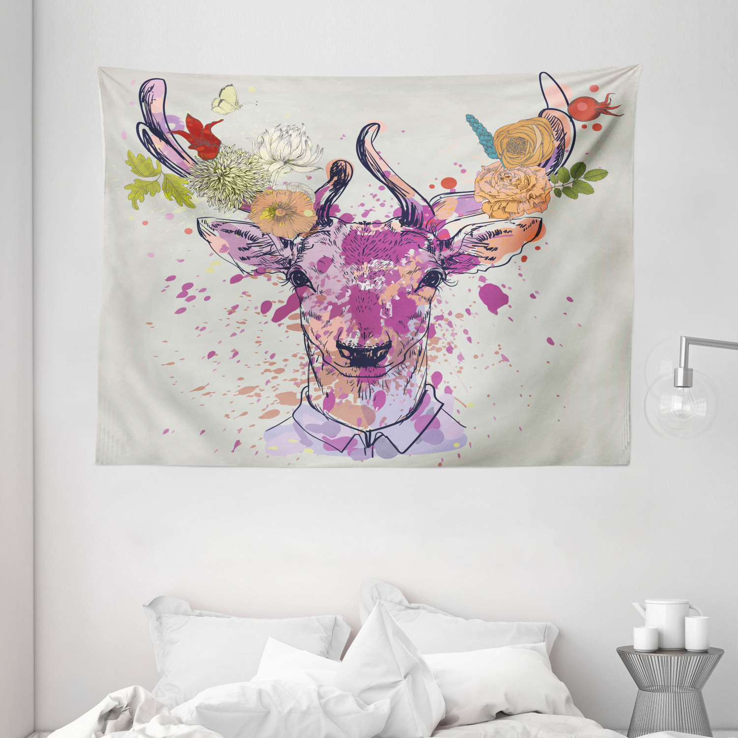 Indie Tapestry, Artistic Colorful Deer Portrait with Color Splashes and ...