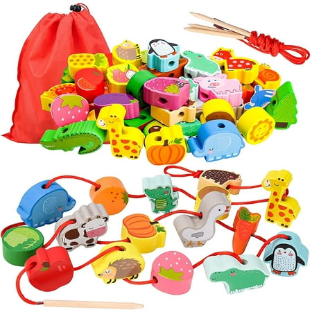 Toddlers Wooden Learning Threading Toys Educational Montessori Toy ...