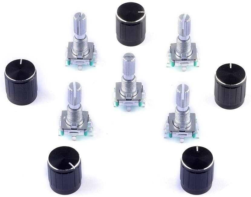 Cylewet 5pcs 360 Degree Rotary Encoder Code Switch Digital Potentiometer With Push Button 5 Pins