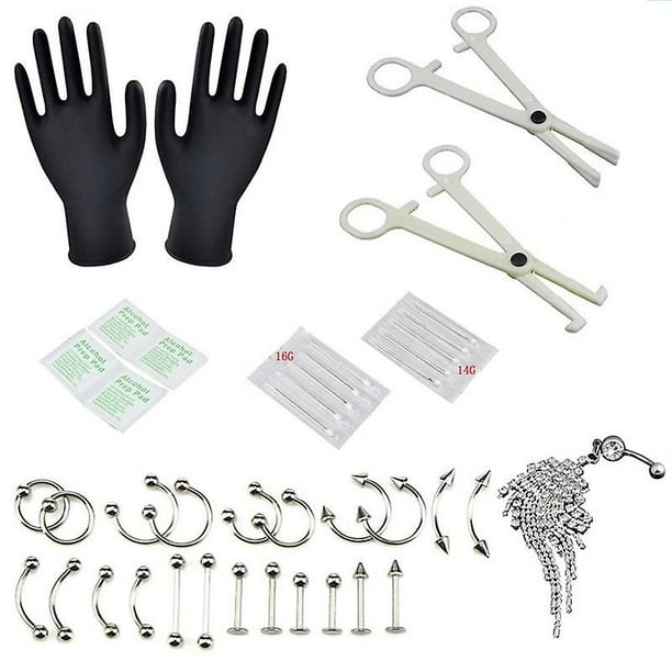 37pcs/set Body Piercing Tool Kit Ear Nose Belly Button Navel Nipple ...
