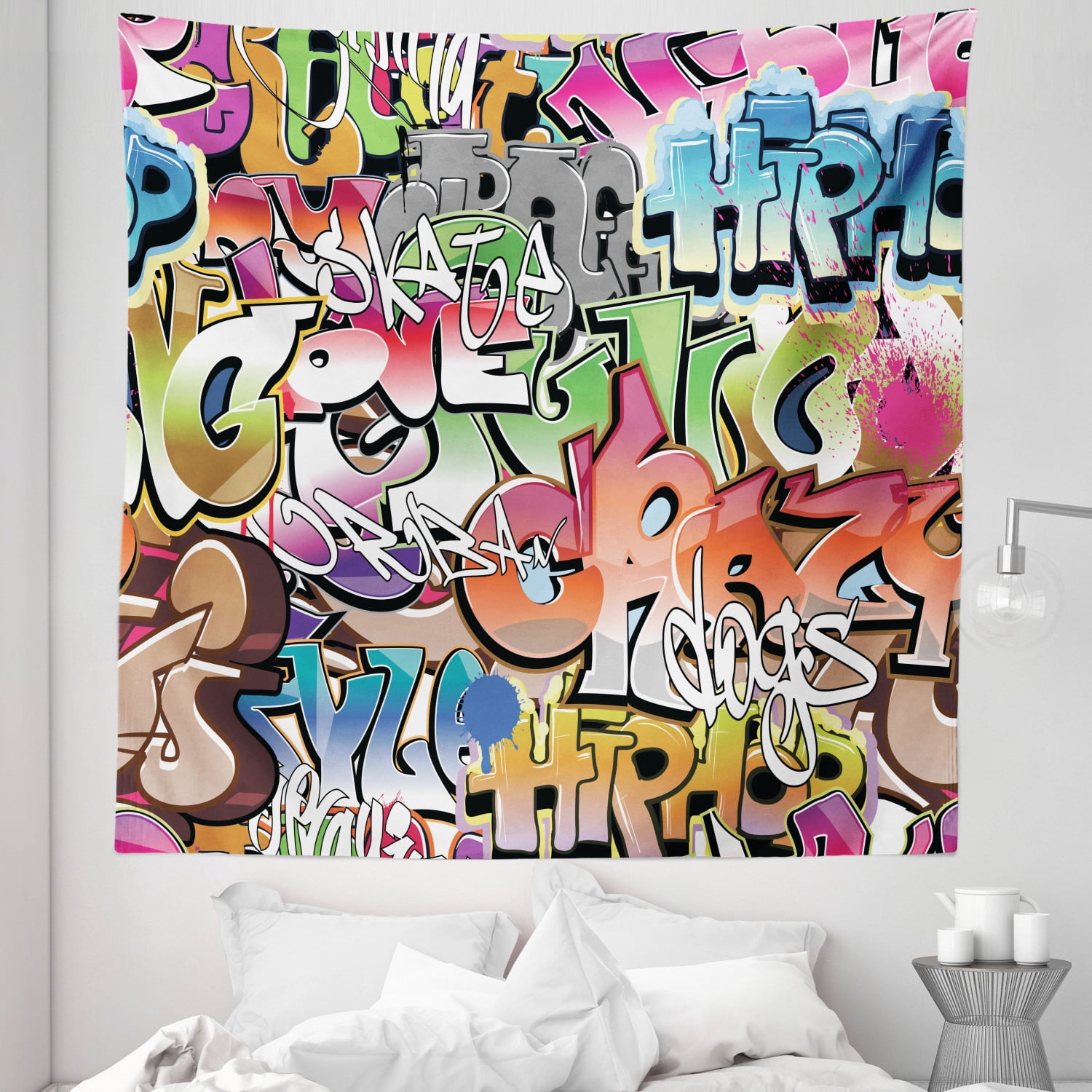 Urban Graffiti Tapestry, Blockbuster Style Graffiti Sprayed Overlapping ...