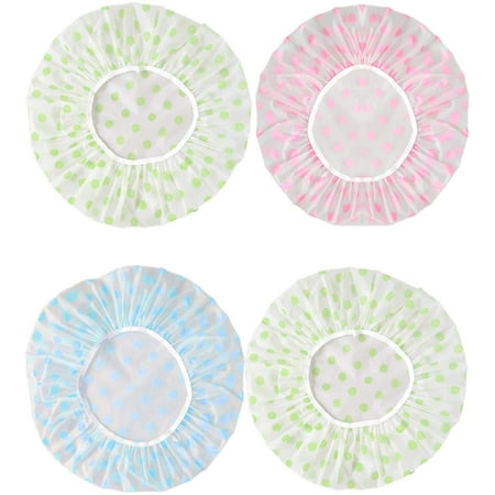 JOYWEI 4 pieces of elastic shower caps, waterproof and reusable plastic ...