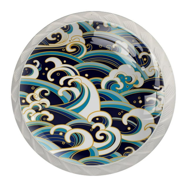 4 Pcs Oriental Ocean Waves Knobs for Kitchen Cabinet Cupboard Dresser ...