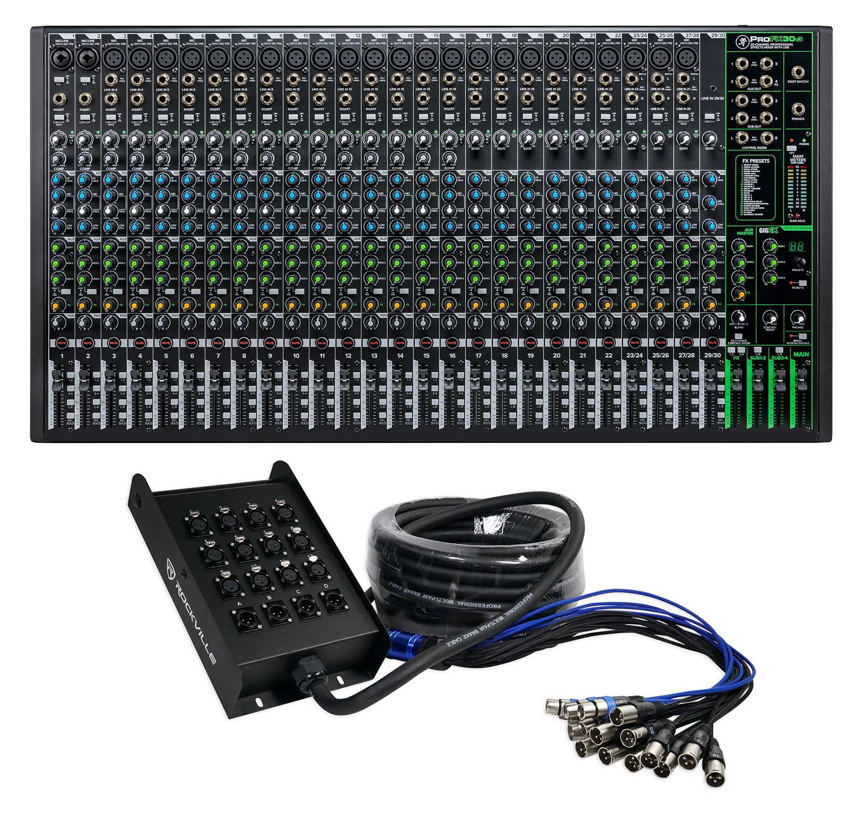 Mackie ProFX30v3 30-Channel 4-Bus Effects Mixer ProFX30 v3+50 Ft XLR ...