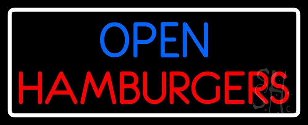 Open Hamburger With Border LED Neon Sign 10 x 24 - inches, Clear Edge ...