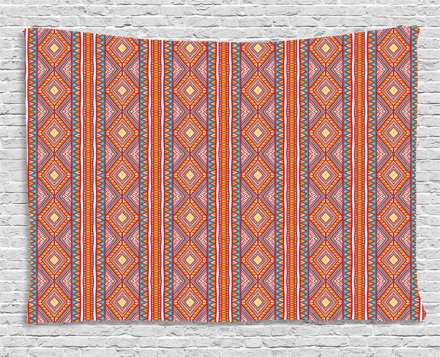 Tribal Tapestry, Traditional Aztec Style Oriental Motifs Mosaic Rhombus ...