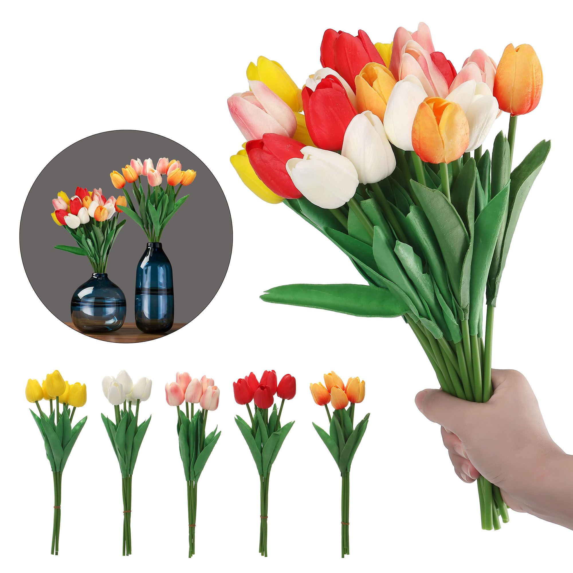 Gustave 10 Pack Artificial Tulips Flowers Real Touch Tulips Bouquet ...