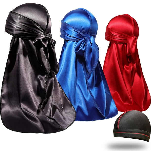 ForceWave 4 Pieces Silky Durags and Wave Cap Pack for Men Waves ...