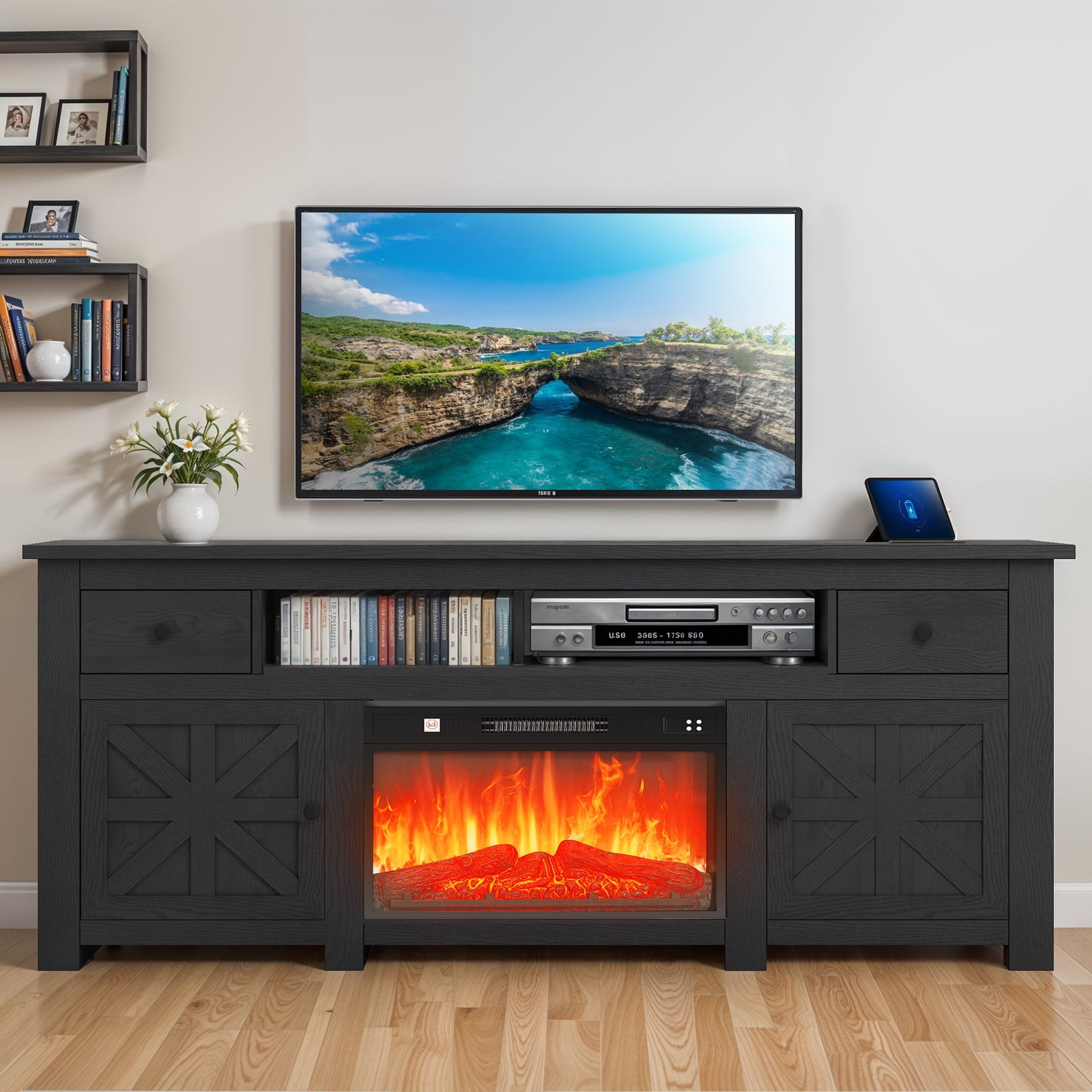 Click here for Dextrus Black 70 Fireplace Tv Cabinet With Built-I... prices