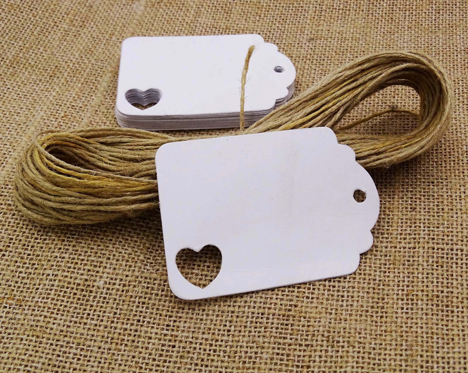 100 Pcs Wedding Favor Hang Tag Rectangular Shape Heart Punched Gift ...