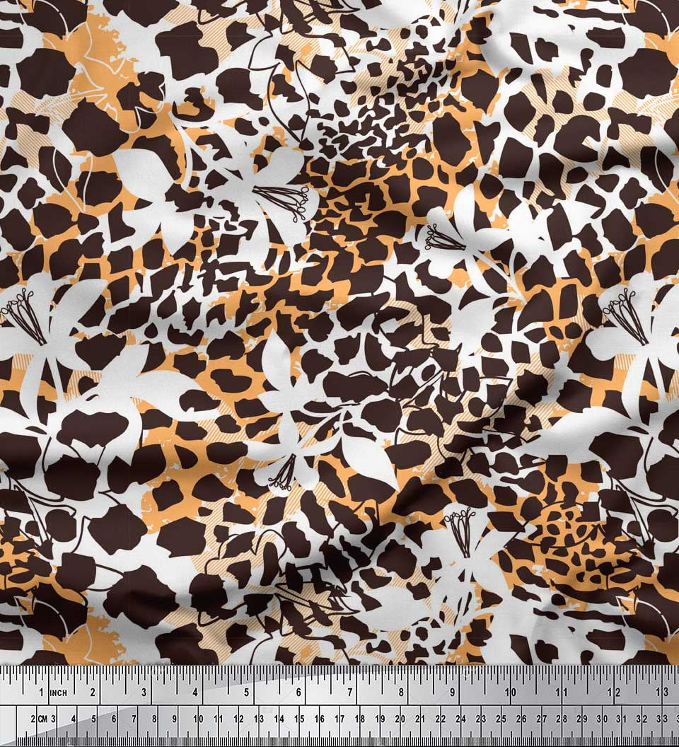 Soimoi Orange Viscose Chiffon Fabric Leopard Animal Skin Print Fabric ...