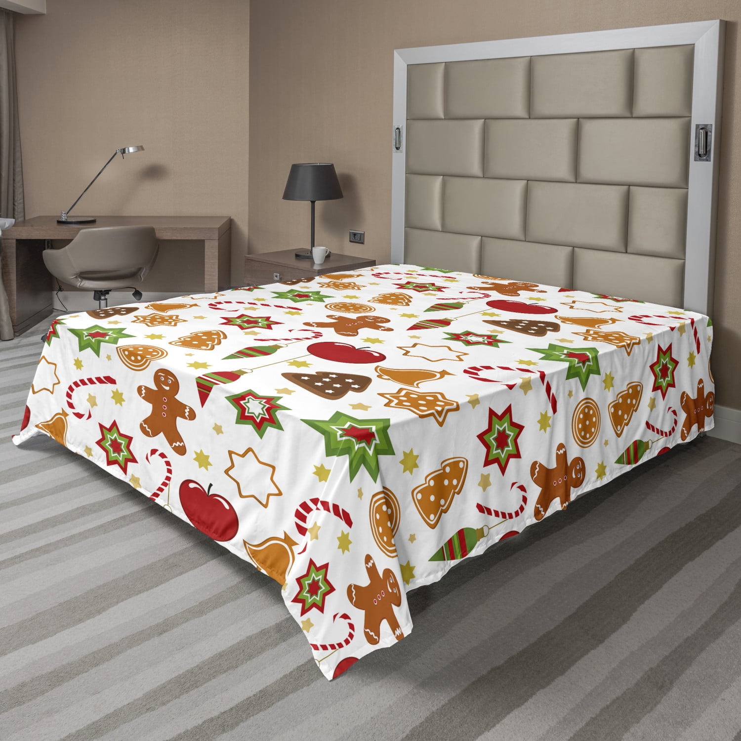 Gingerbread Man Flat Sheet, Christmas Graphic Pattern Star Cookies ...