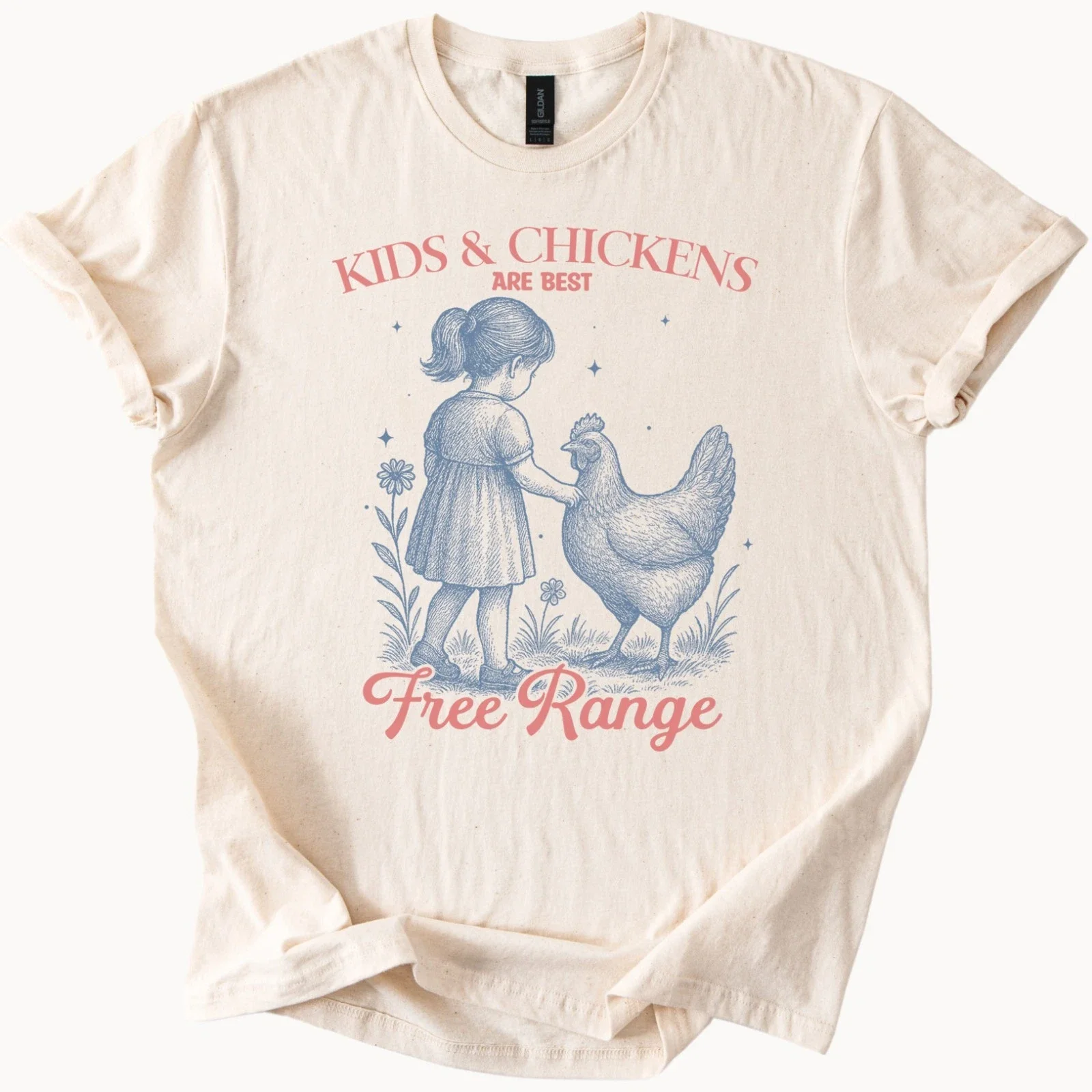 Click here for Alvord Kids And Chickens Free Range Graphic Tee Cu... prices