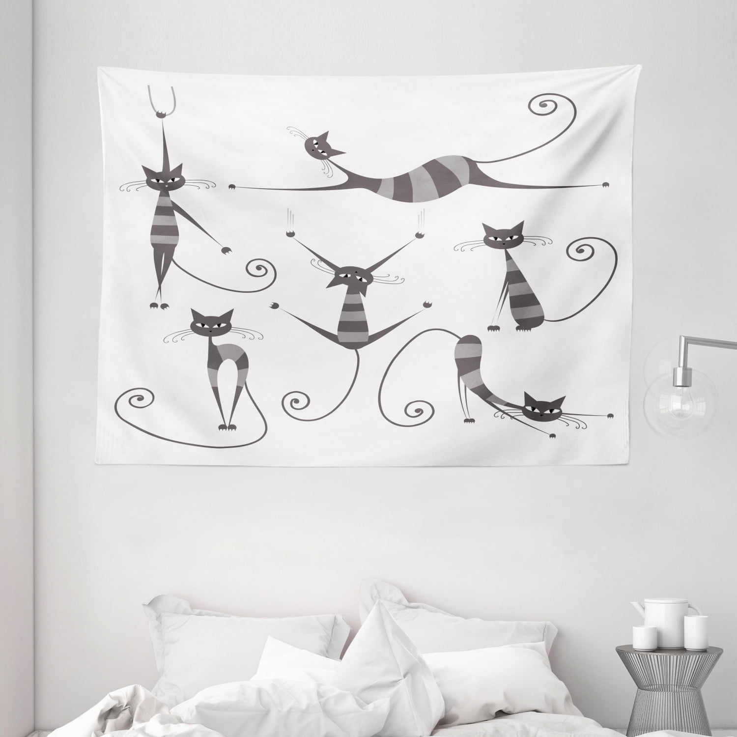 Cat Tapestry, Furry Skinny Striped Cats in Several Funny Body Postures ...