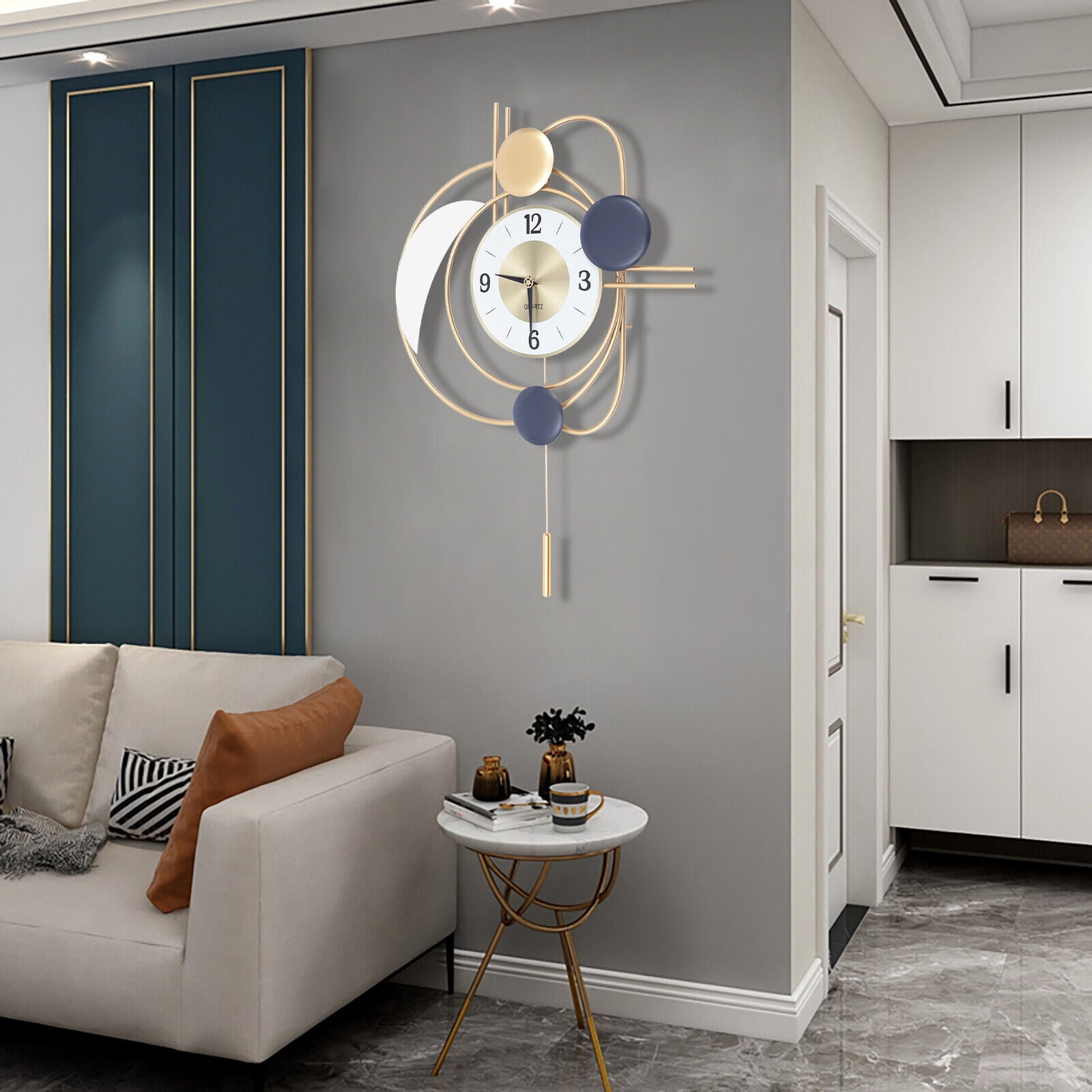 Wall Clock 27.95" Large Metal Hanging Clocks Silent Modern Art Home ...