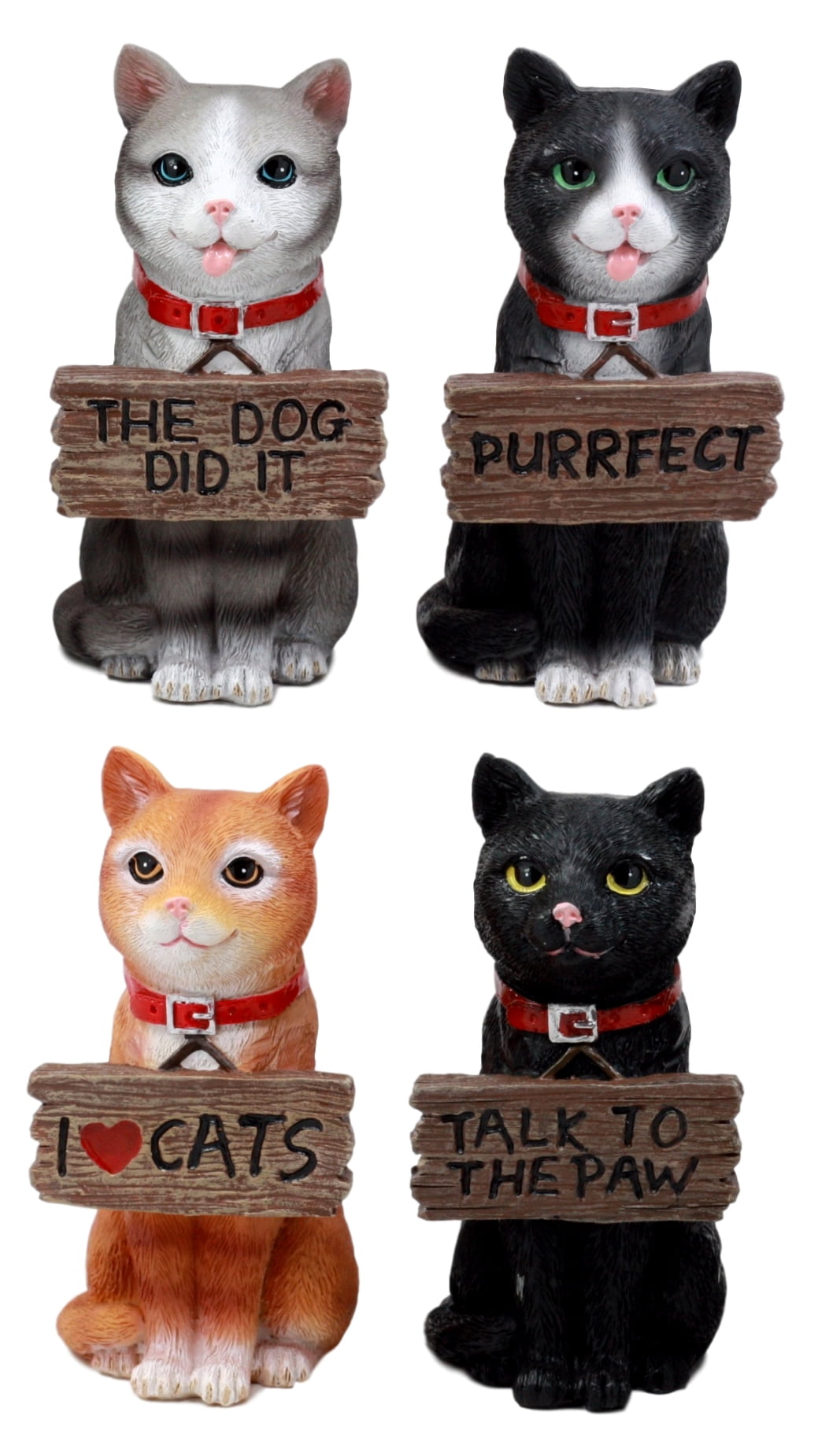 Colorful Feisty Cats Figurine Set 4"H Decorative Feline Cats And ...