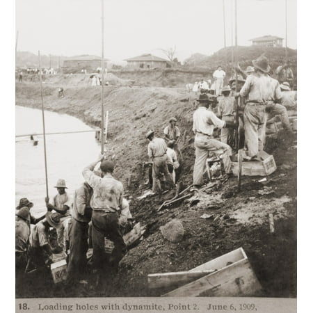 Panama Canal Construction Showing Workers Loading Holes With Dynamite ...