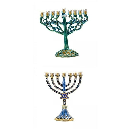 2 Pieces Hand Painted Hanukkah Enamel Menorah Embellished Jewish ...