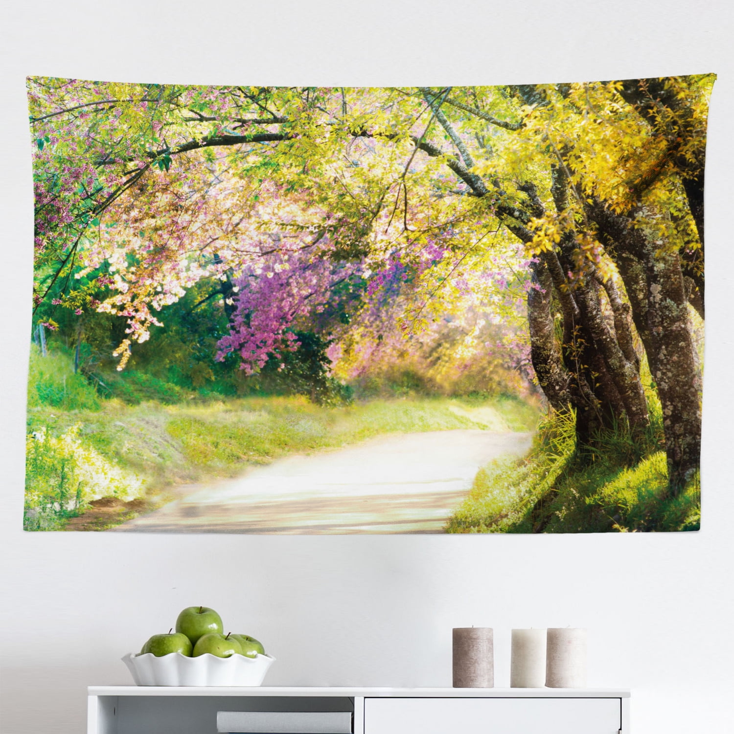 Nature Tapestry, Abstract Wavy Swirled Tree Branches with Leaves and ...