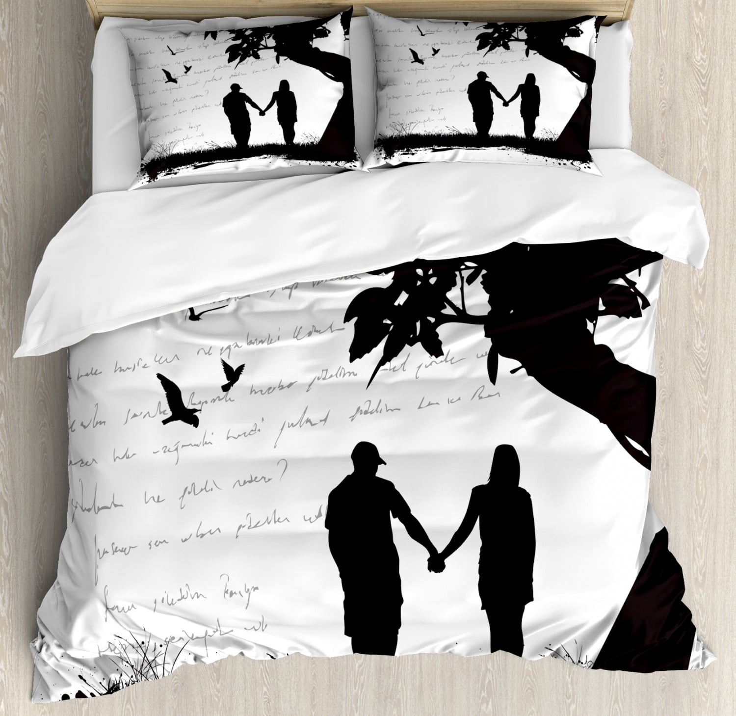 Girlfriend King Size Duvet Cover Set, Silhouette of a Couple in Love ...