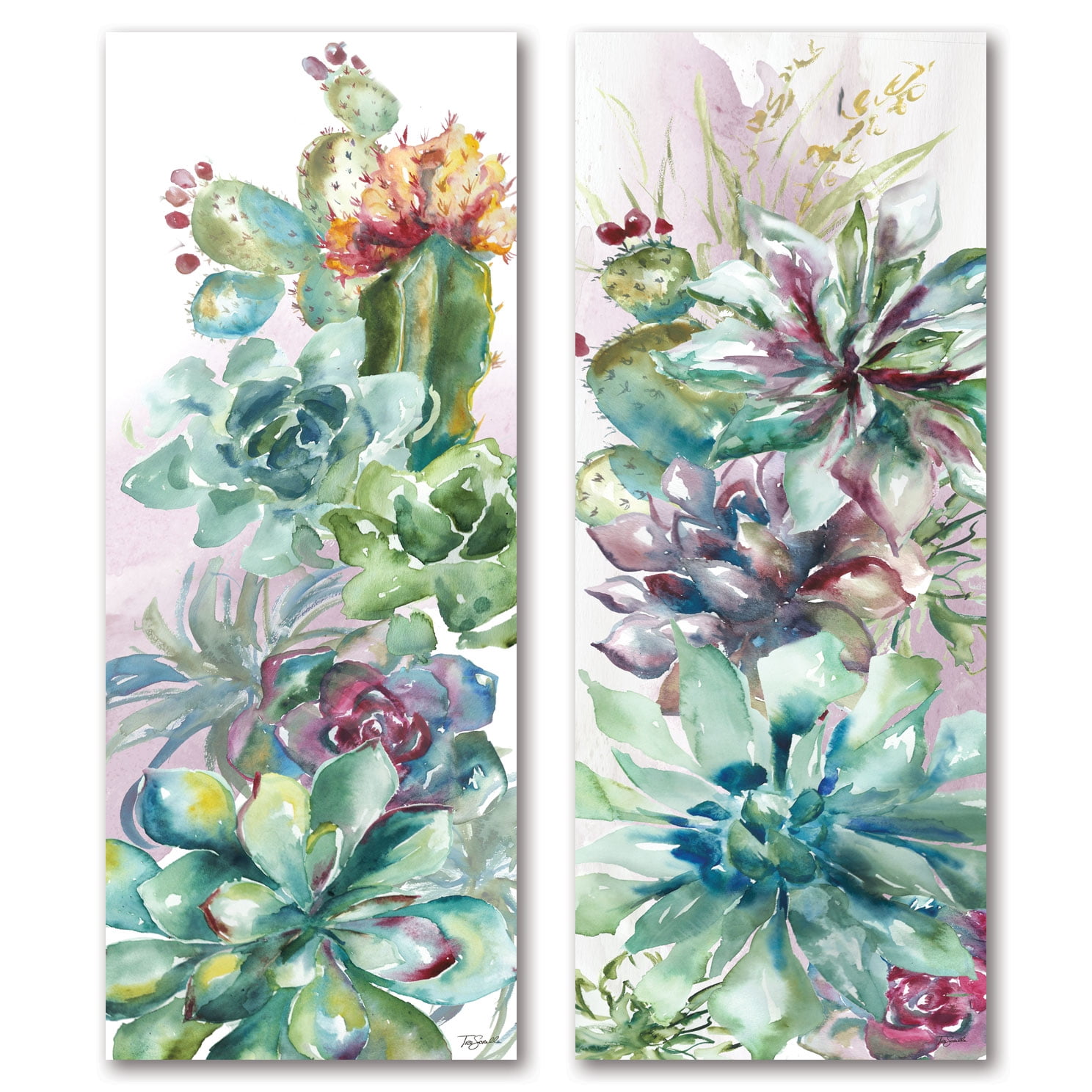 Green and Purple Succulent Floral Adult Panels; 2 - 6" x 18" Unframed ...