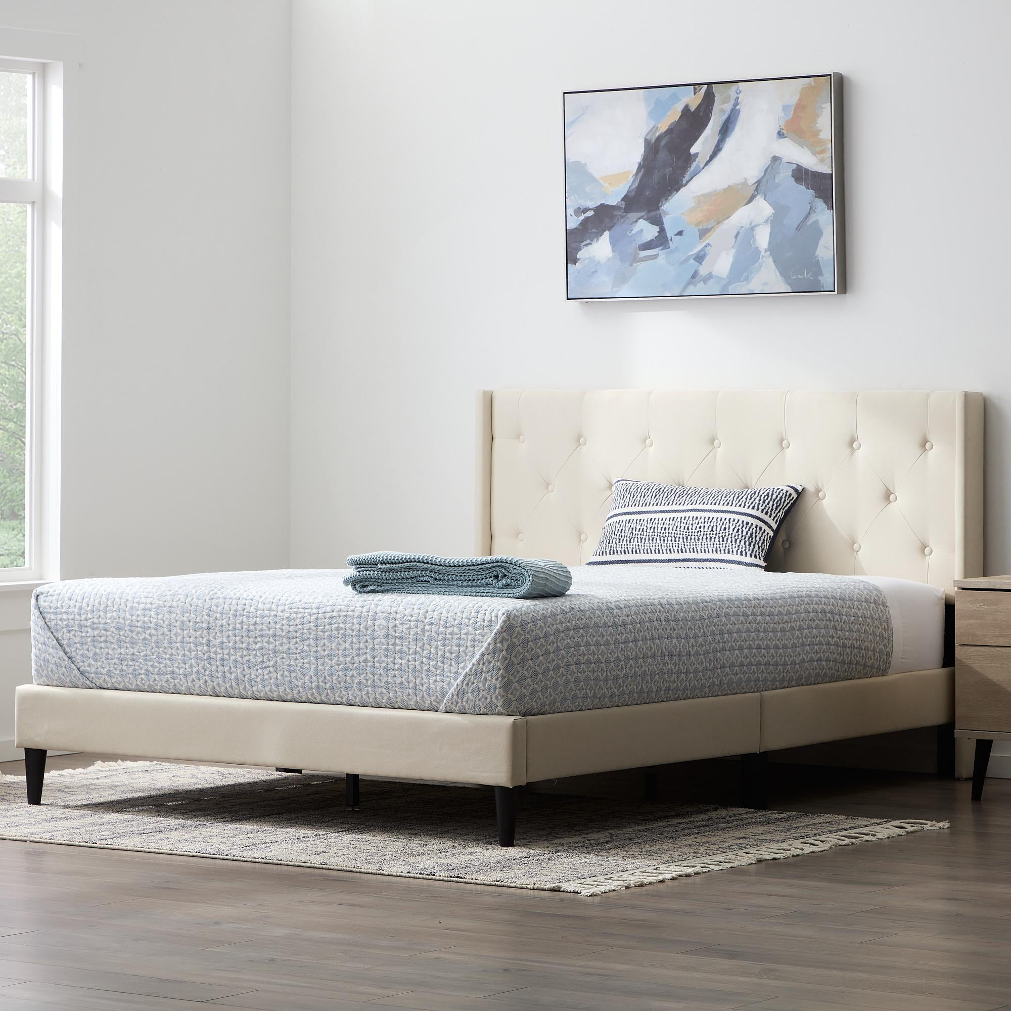 Rest Haven Astoria Wingback Tufted Upholstered Bed, King, Cream ...