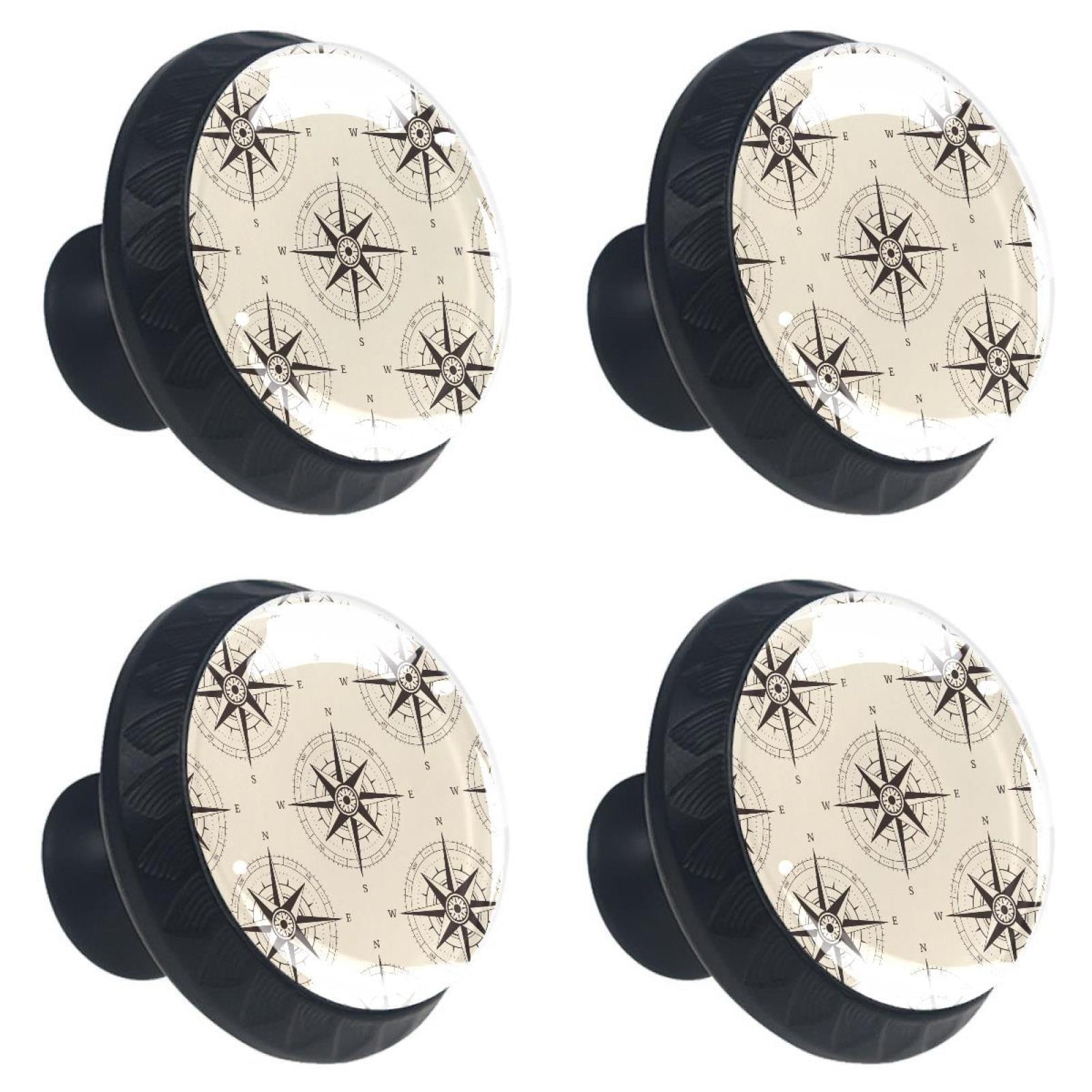 Ownta Nautical Compass Black Round Glass Drawer Handles Knobs Pulls ...