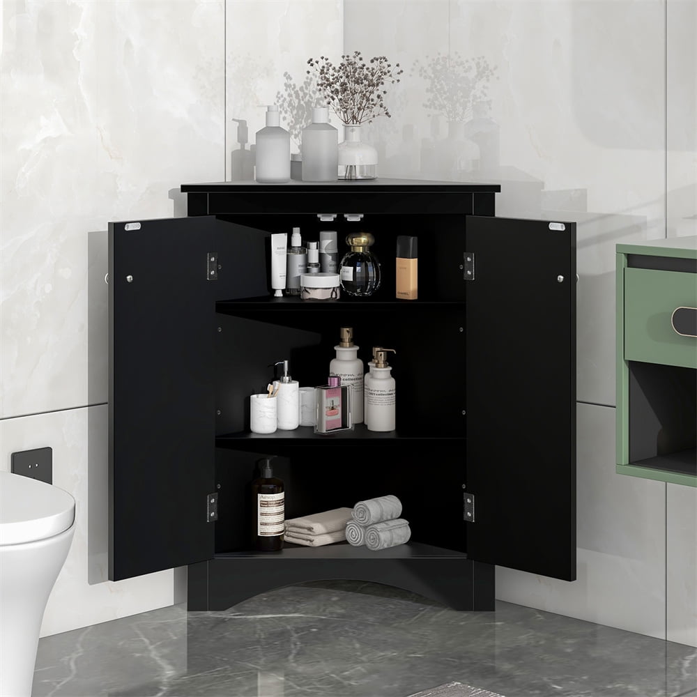 Triangle Bathroom Storage Cabinet, Wooden Corner Freestanding Floor ...