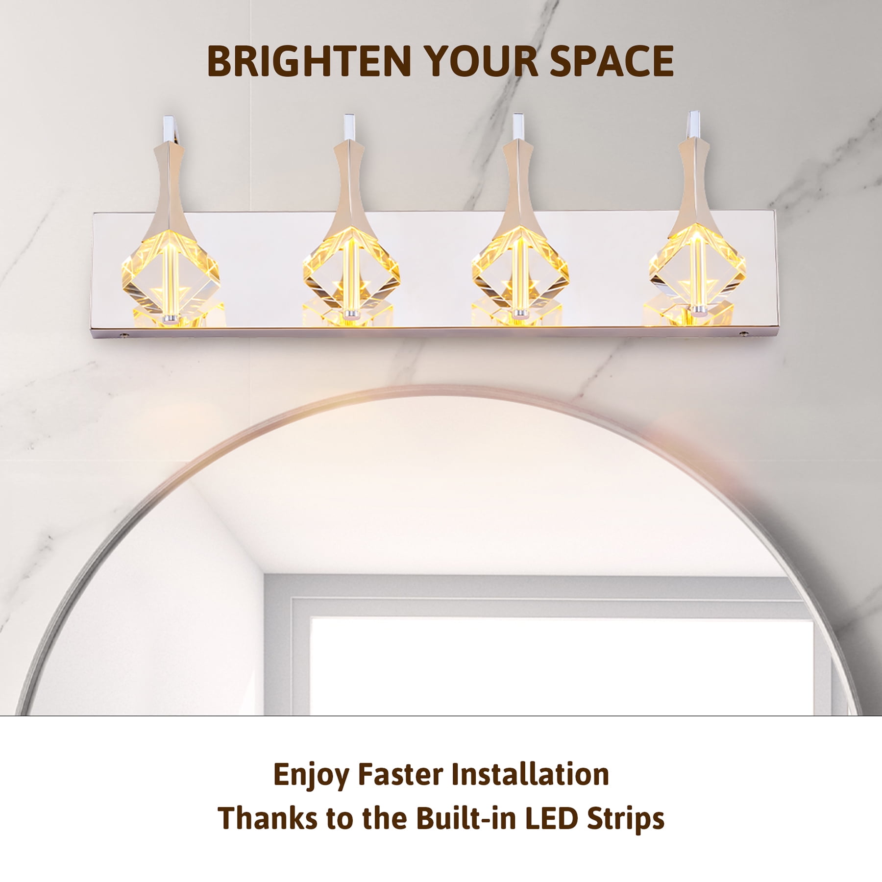 Bestco 4-Light LED Wall Sconce, Crystal Lamp, Bathroom Vanity Fixture ...