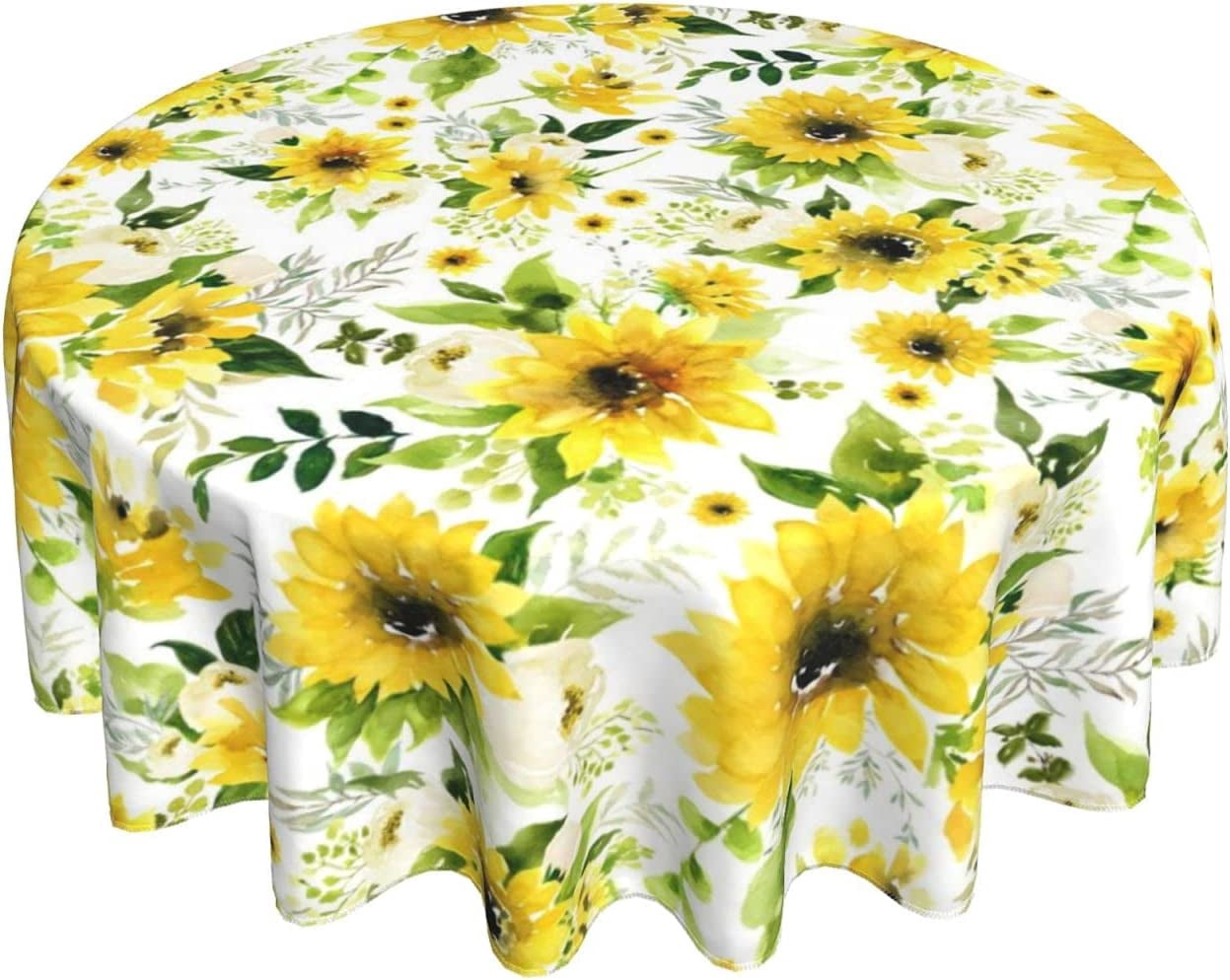 Sunflower Watercolor Floral Round Tablecloth 60 Inch Yellow Flower ...