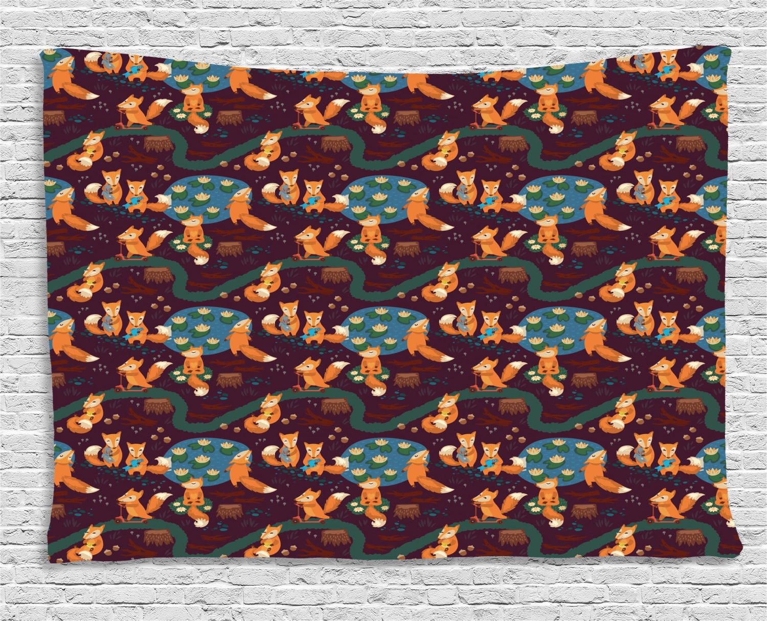 Fox Tapestry, Small Forest Animals Hunting Meditating and Eating in the ...