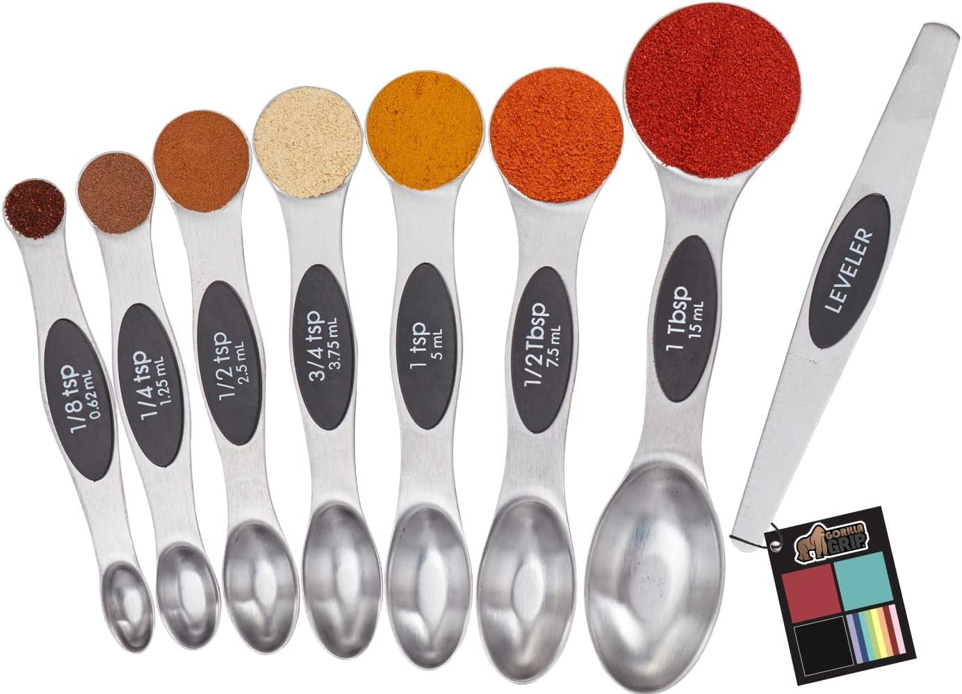 Magnetic Measuring Spoons 8 Piece Set, Stainless Steel Metal Cups, Dual ...