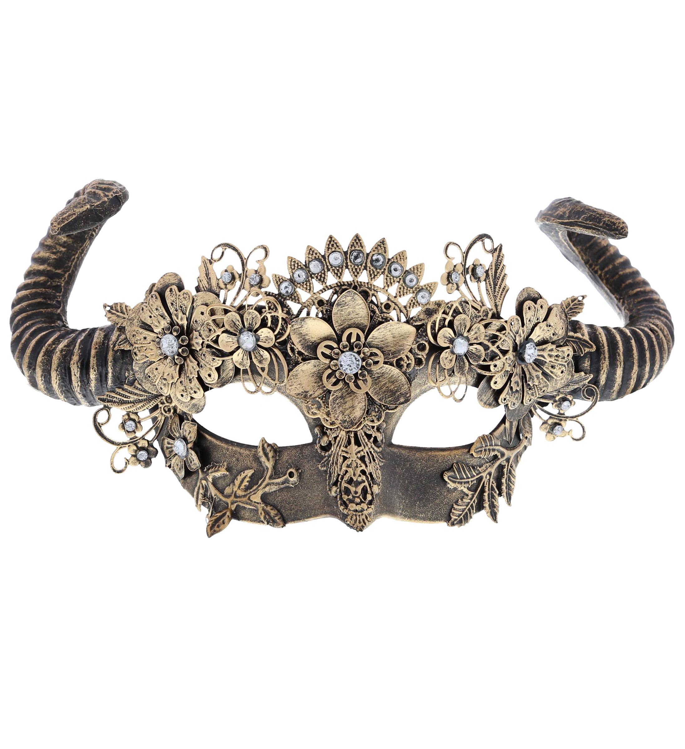 Attitude Studio Gold Rustic Masquerade Horns Mask, Adults Halloween ...