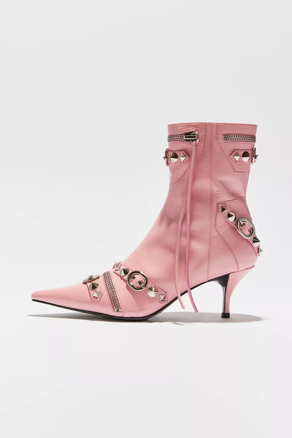 Jeffrey Campbell Alt-Rock Pink Crinkle Silver Kitten Heel Pointy Toe ...