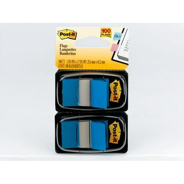Post-it Flags, Blue, 1 in. Wide, 50/Dispenser, 2 Dispensers/Pack ...