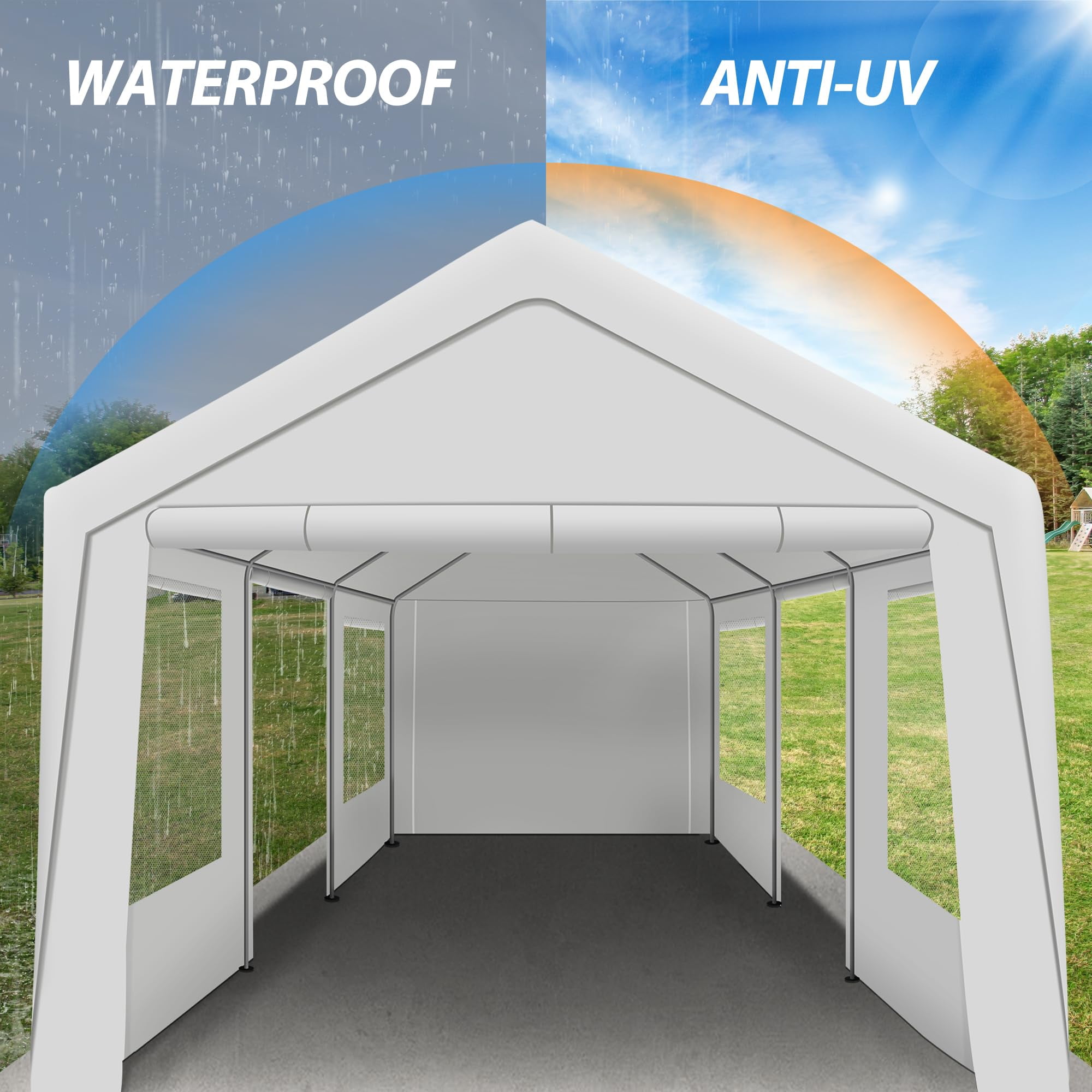 COVERONICS 10×20FT Extra Large Carport with Roll-up Doors - Heavy Duty ...