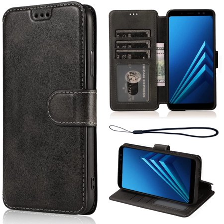 for Samsung Galaxy A8 2018 Case Lonbiaci Sturdy PU Leather Wallet Flip ...