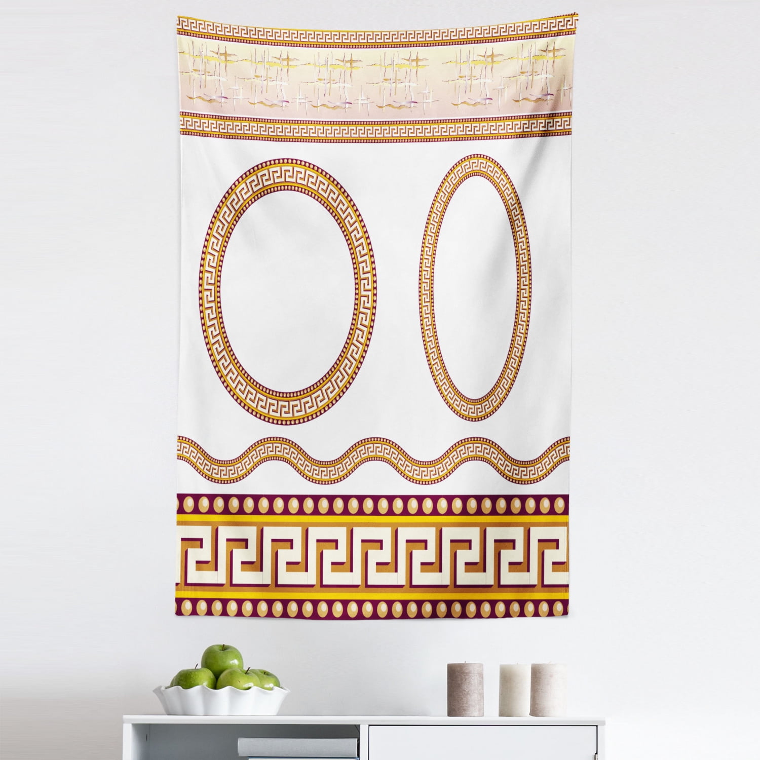 Greek Key Tapestry, Fret Pattern in Oval and Circle Shapes Wavy ...