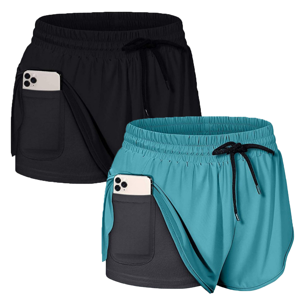 Baywell Women's 2 in 1 Running Shorts Workout Athletic Gym Yoga Shorts ...
