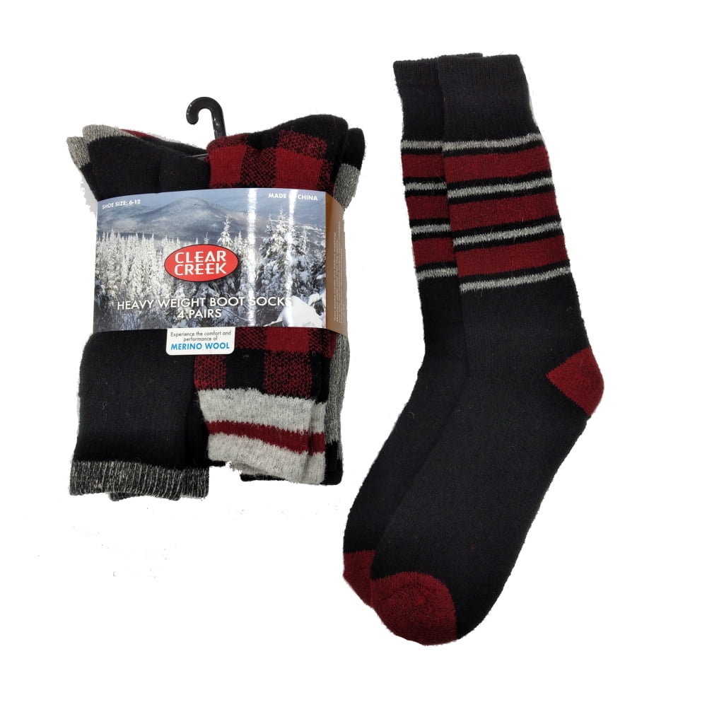 4 Pairs Clear Creek Men's Heavy Weight Merino Wool Blend Boot Sock ...