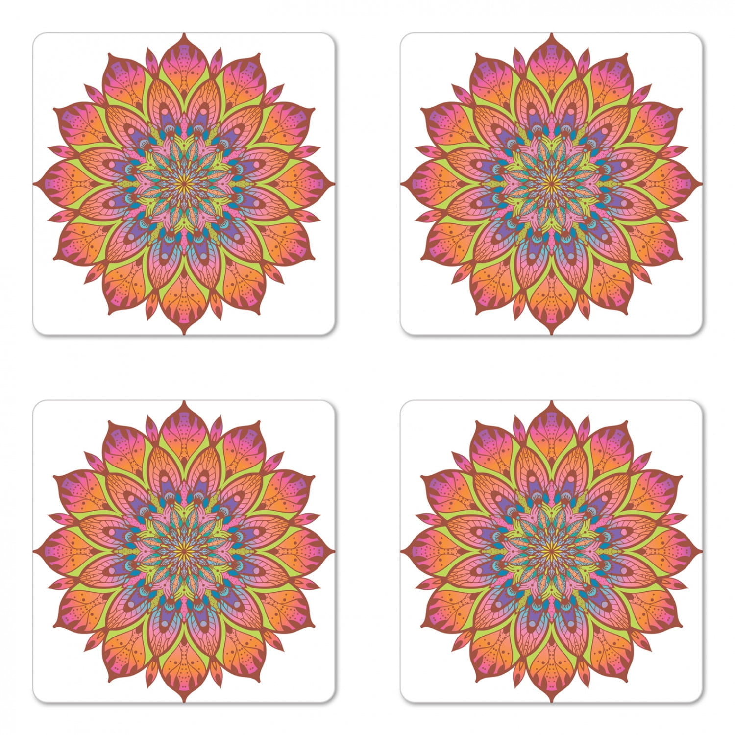 Mandala Coaster Set of 4, Spring Concept Vintage Style Element Oriental ...