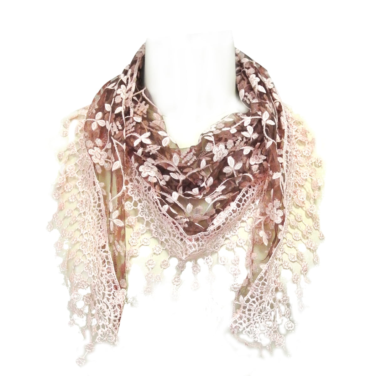 Wrapables® Embroidered Floral Lace Triangle Scarf, Pink and Burgundy ...