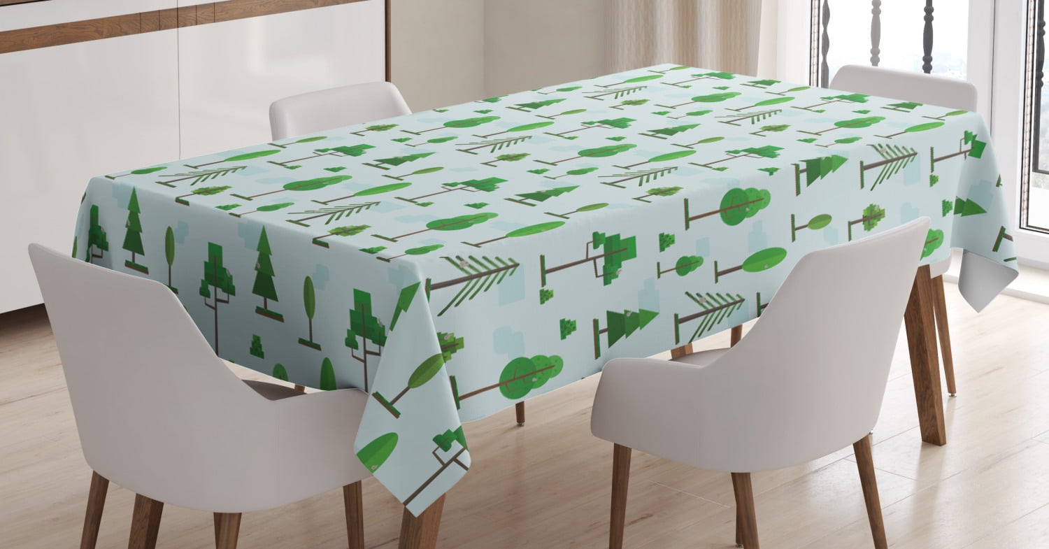 Geometric Forest Tablecloth, Spring Woodland with Triangle and Oval ...