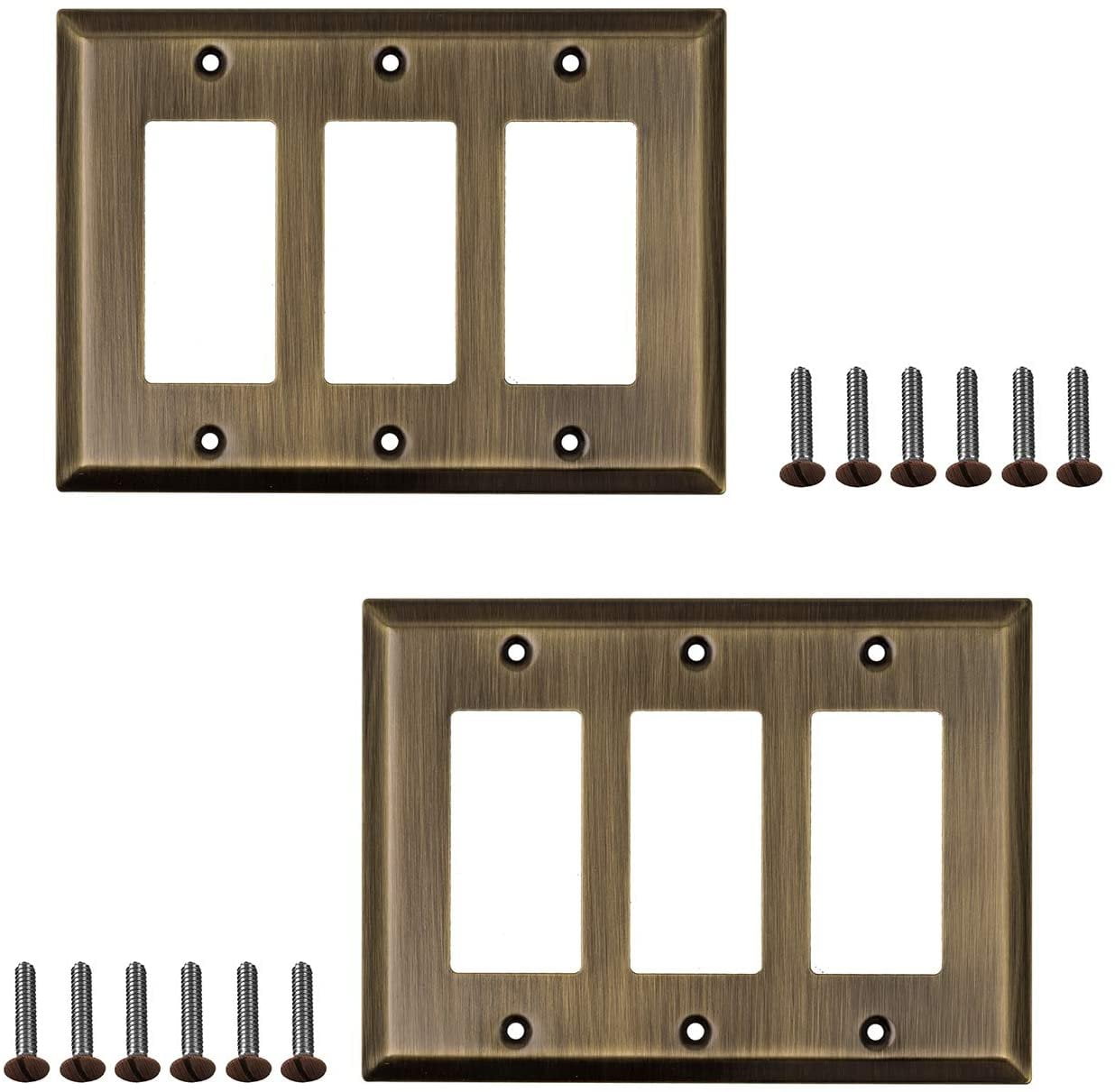 Sleeklighting 2 Pack Decorative Antique Brass Outlet Covers | 3 Gang ...