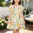 Cotton Dress For Girls Puff Short Sleeve Square Neck Cute Print Dresses ...