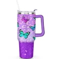 Purple Butterfly 40 Oz Tumbler with Handle and Straw,Double Wall Vacuum ...